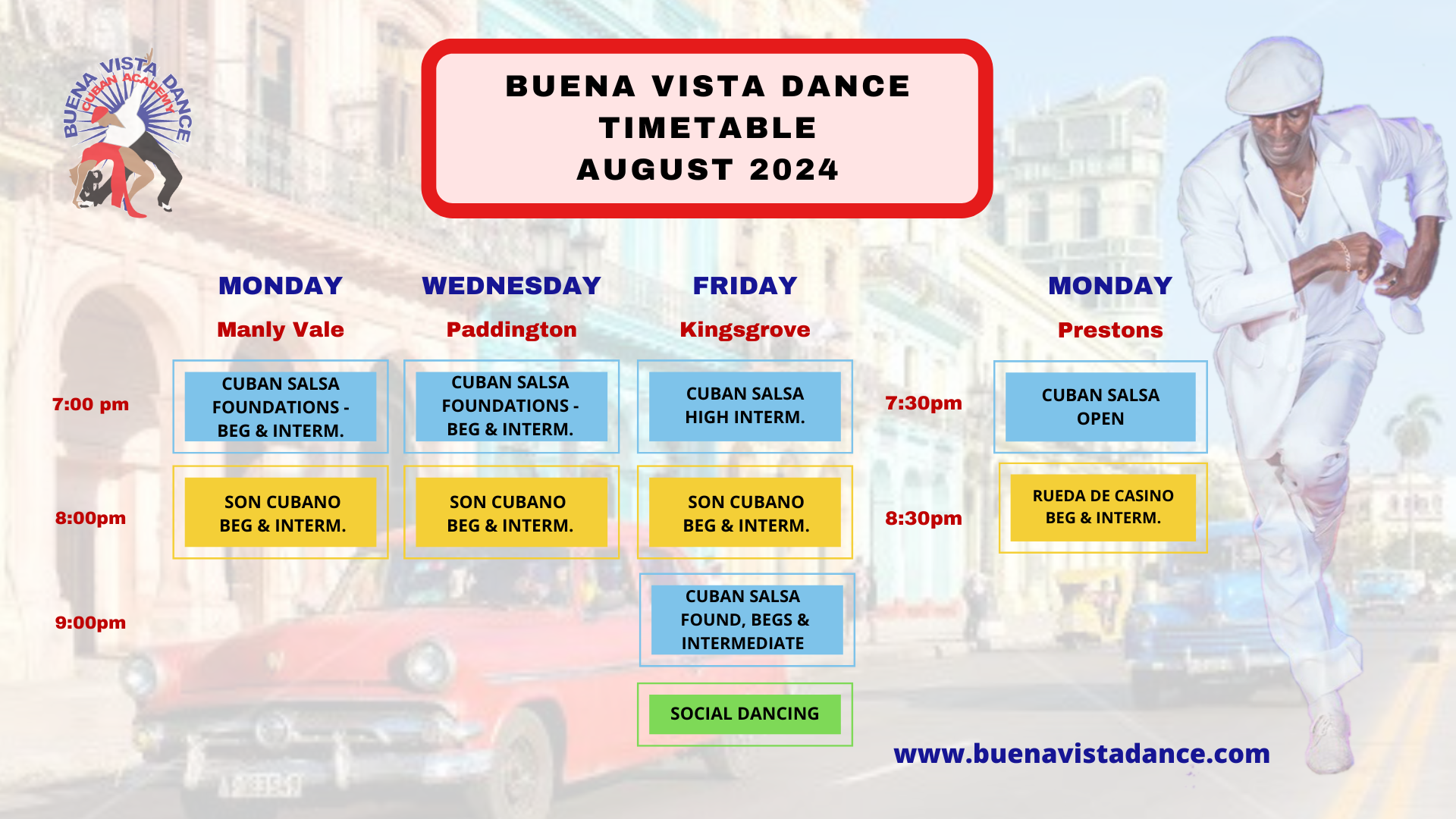 TIMETABLE – Buena Vista Dance Cuban Academy